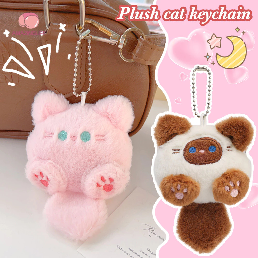 cat plushie cartoon keychain plush Korean style cat statue key chain ...