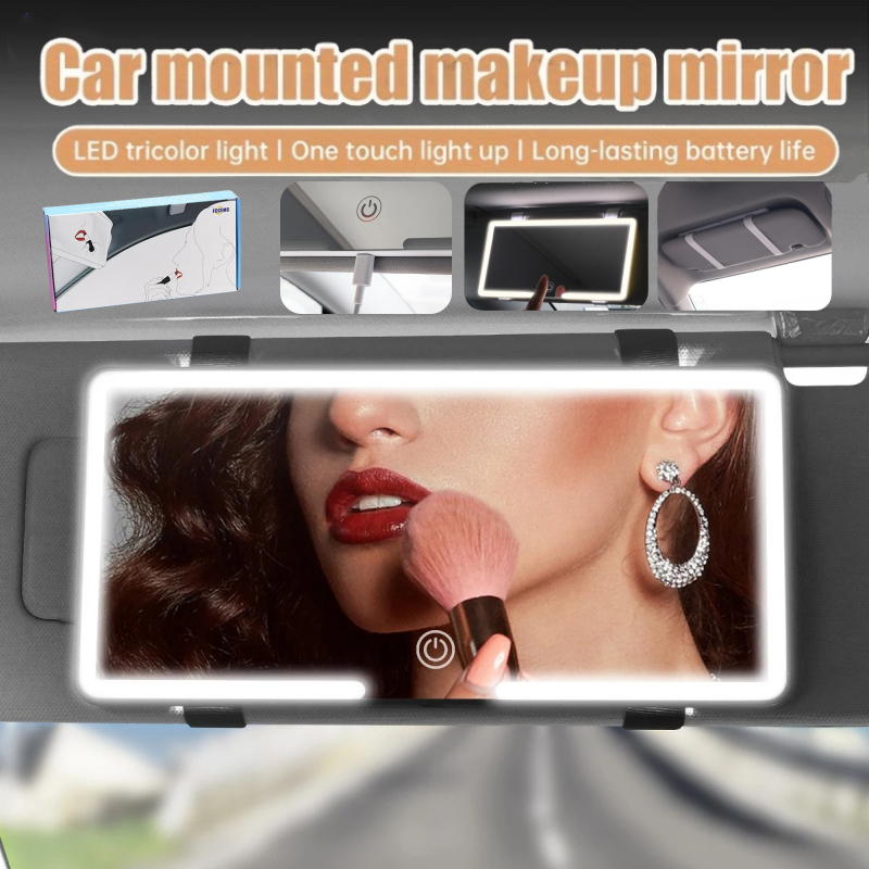 Car Sun Visor Makeup Mirror with 3 LED Light Modes Dimmable Touch ...