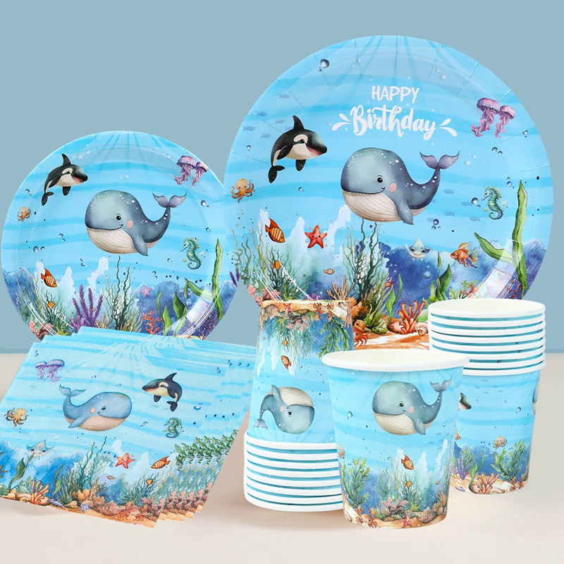 Ocean Theme Dinnerware Set Whale pattern Disposable Cups Table Napkin ...