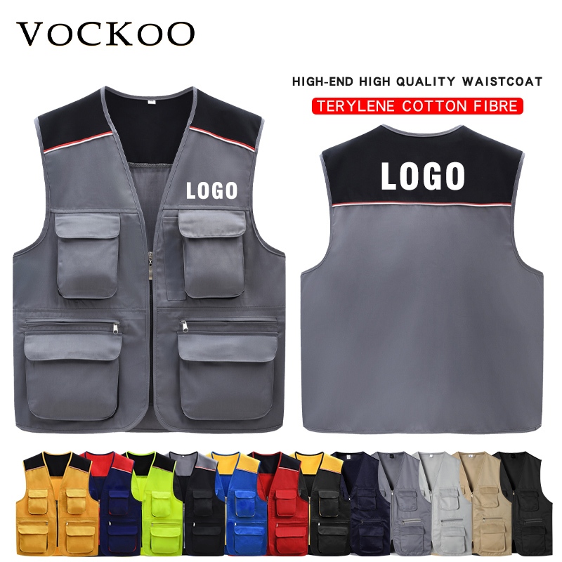 Men Women Sleeveless Jacket Vest Customized logo Casual Multi-pocket ...
