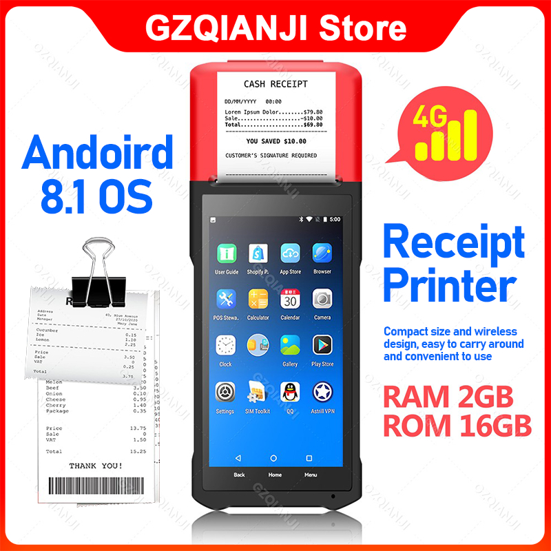 POS Terminal PDA Android 8.1 Mobile 58mm Receipt Printer 4G Bluetooth NFC Smart Handheld PDA ...