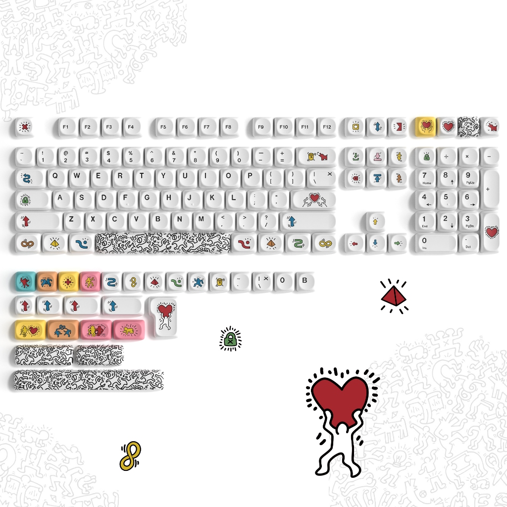 Womier Retro MOA Cute Grey Keycaps 135 Keys Dye Sub Theme PBT Key Cap ...
