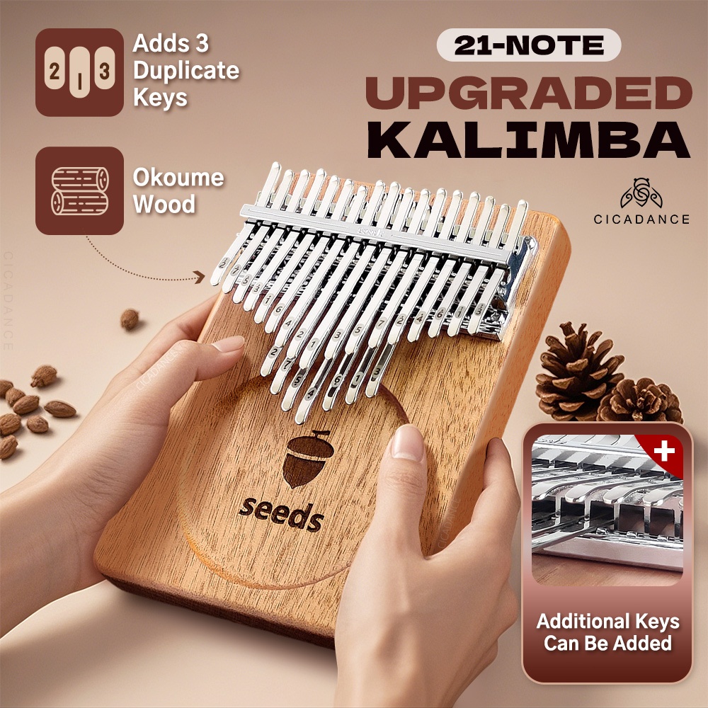 Seeds 21 Note Kalimba with 24 Keys Okoume Wood Clear Sound Customizable ...