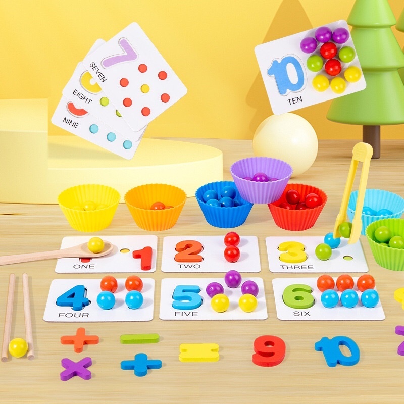 Wooden Montessori Math Toy Clip Beads Toy Rainbow Color Sorting ...