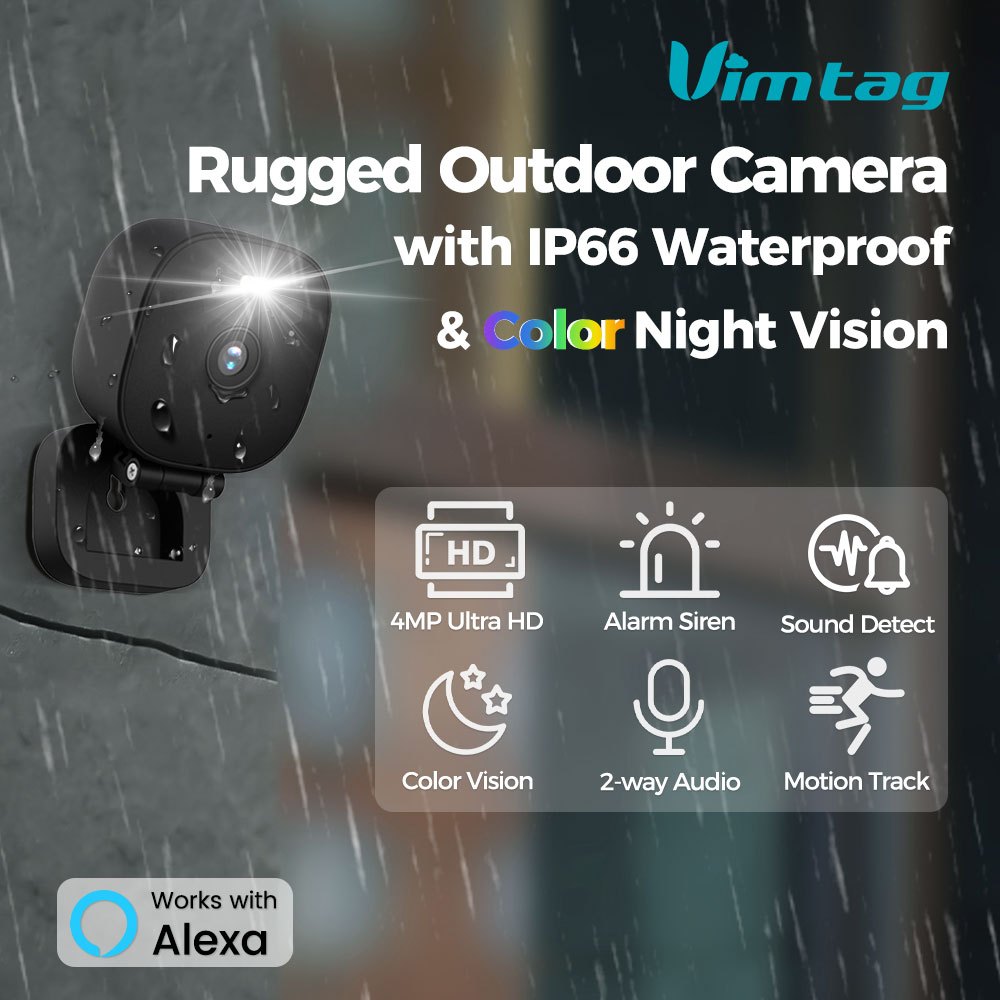 VIMTAG 2.5K Mini Outdoor CCTV Camera WiFi Color Night Vision PIR Smart ...