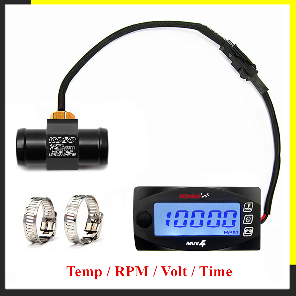Motorcycle KOSO Mini 4 IN 1 RPM Tachometer Meter Water Temperature Clock Voltmeter Gauge Tach ...