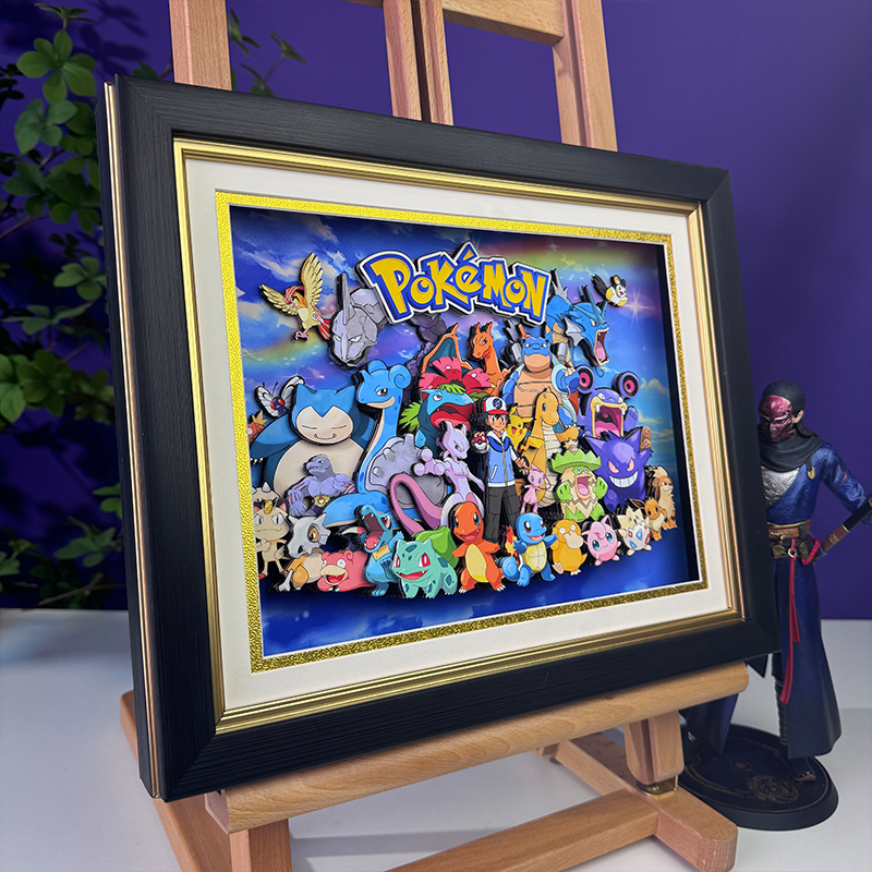 Pokemon Art Painting Cartoon Picture Frame Family Portraits 3D Diorama ...