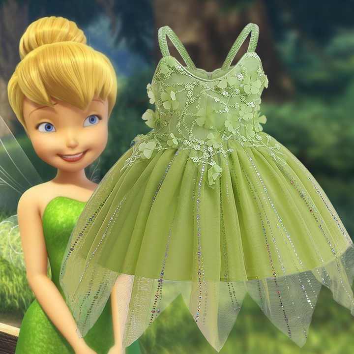 Tinker Bell Tiana Princess Dress Elf Costume Girls Fairy Birthday Party ...