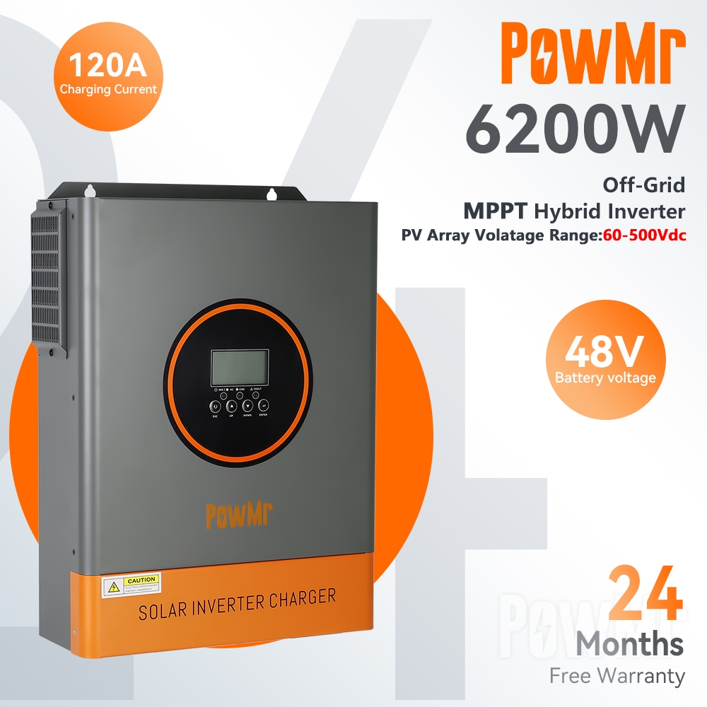 PowMr 6.2KW 48V Dust Protection Kit Hybrid Inverter 60-500Vdc Pv Input Bulit in 120A MPPT Solar ...