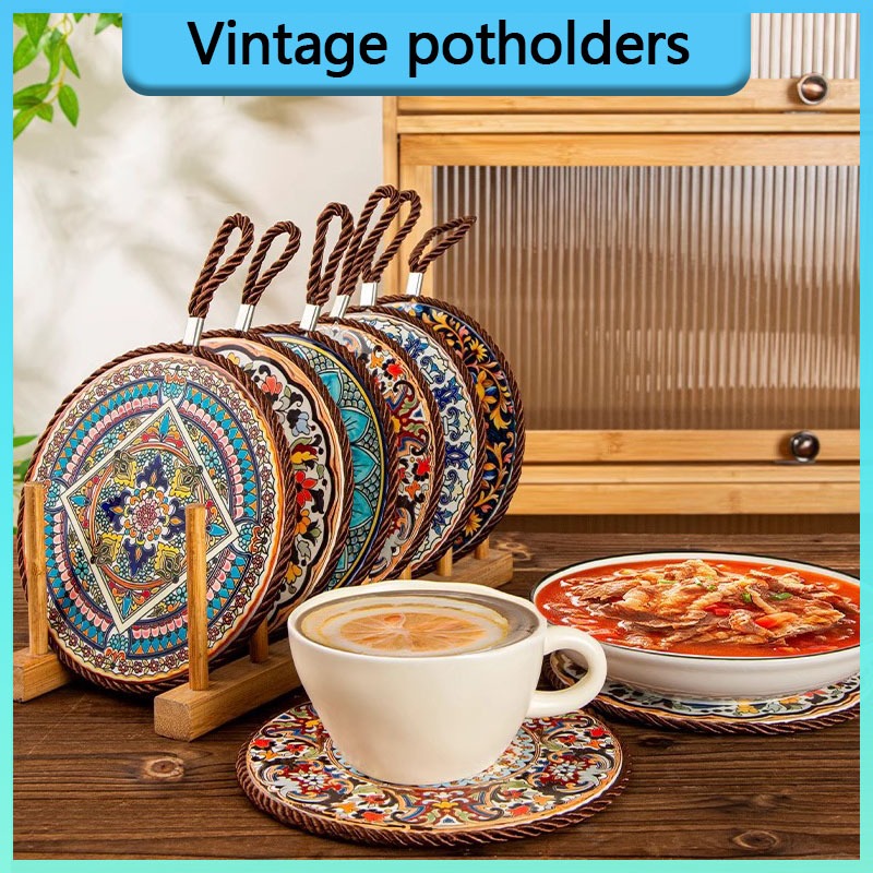 17CM Ceramic Placemat Table Non-slip Mat Bohemian Style Coaster Ceramic ...