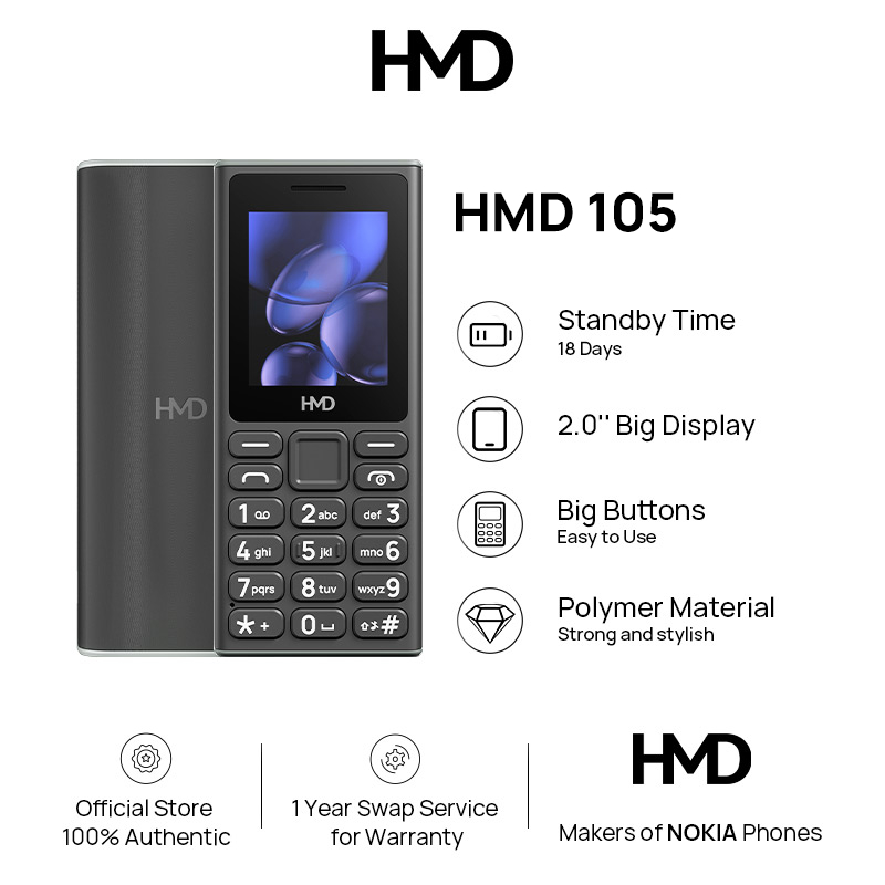 HMD 105 Basic Keypad Phone 2.0'' Display Dual Sim 18 Days Long Standby 1 Year Warranty | Shopee ...