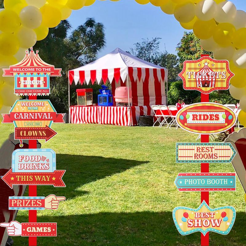 10Pcs Vibrant Circus Carnival Porch Banner Carnival Theme Ticket Welcome Directional Signs Front ...