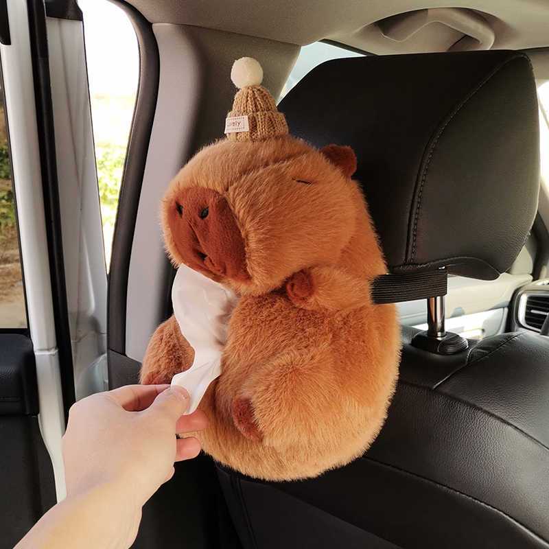 Cartoon Plush Capybara Car Tissue Box Toy Storage Box Car Headrest ...