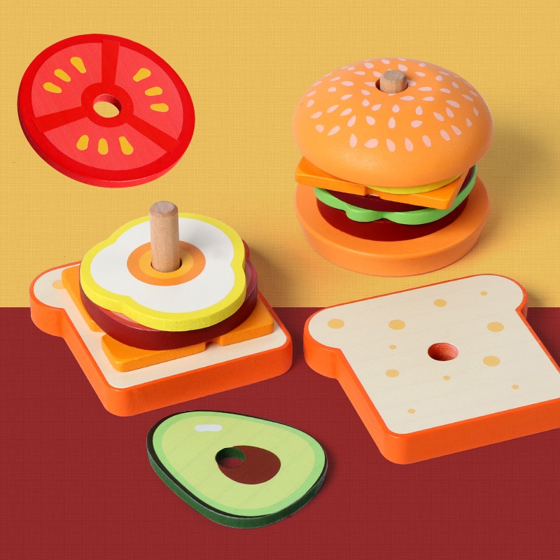 Wooden Burger Sandwich Stacking Toys Montessori Toys for Toddlers ...