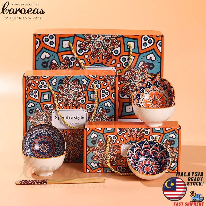 Bohemian Style Rice Bowl Porcelain Bowl Ceramic Mangkuk Set Ceramik ...