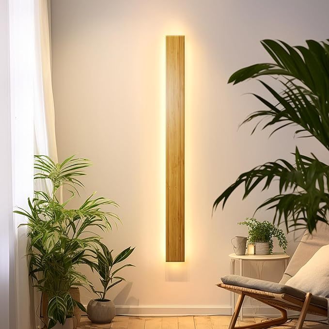 LED Solid Wood Wall Lamp Long Bar Rectangle Adjustable Bedside Lamp ...