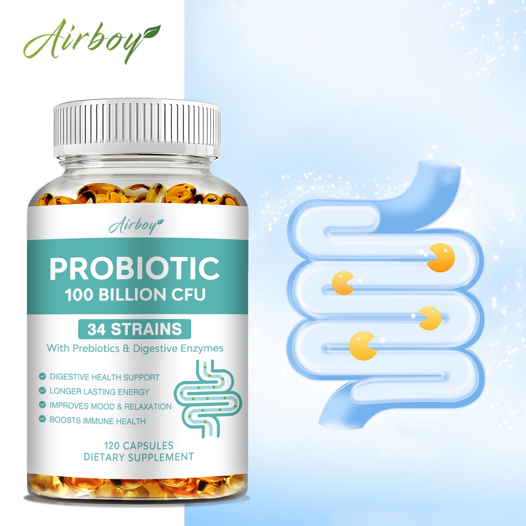 Probiotic Enzyme Capsules 100 Billion CFU 34 Strains with Prebiotics & Digestive Enzymes for ...
