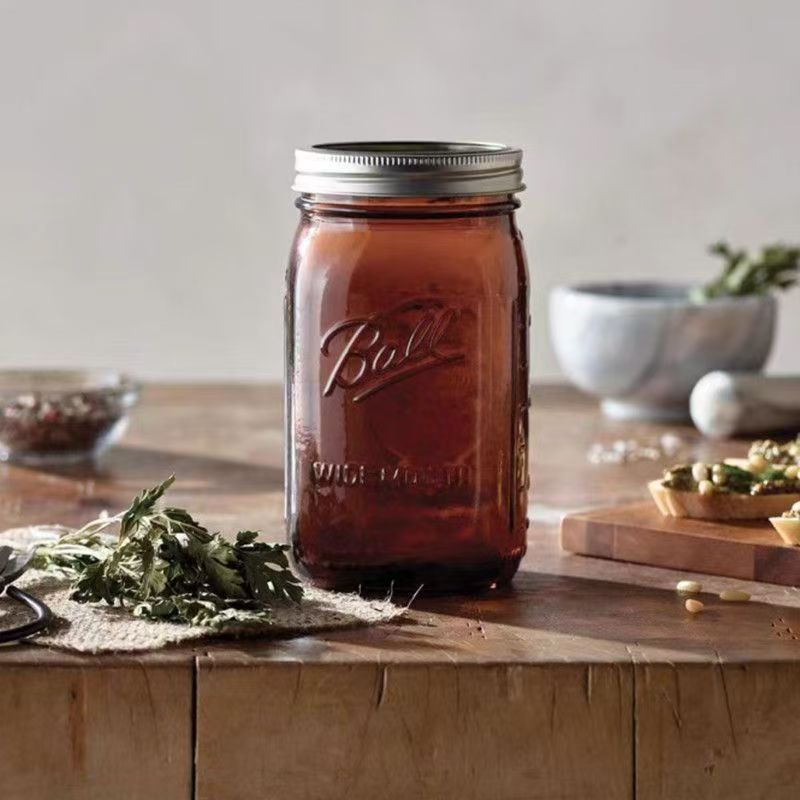 32oz Amber Glass Mason Jar Wide Mouth Standard Mouth Mason Jar Honey ...