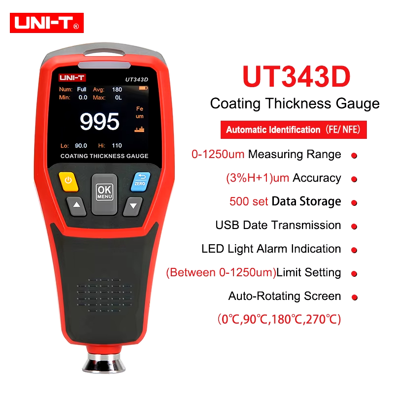 UNI-T UT343D Thickness Gauge Digital Coating Gauge Meter Cars Paint ...