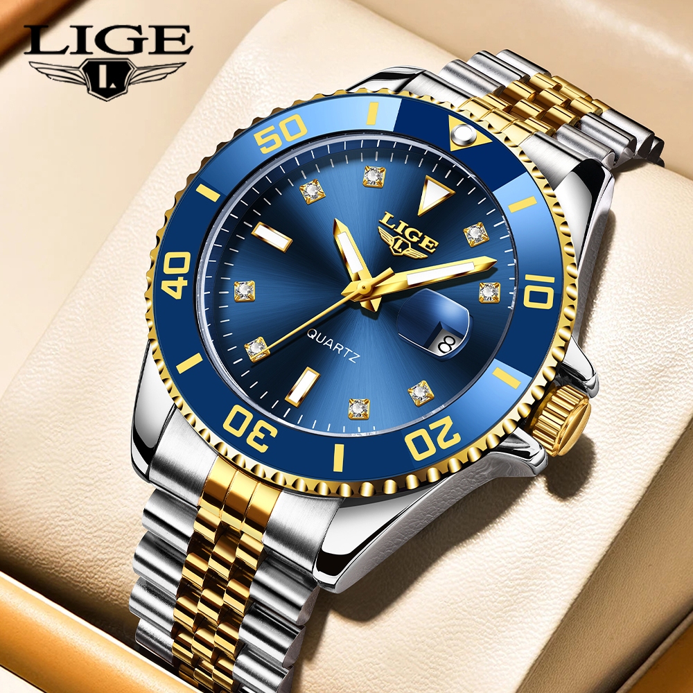 LIGE Men's Watch Original Waterproof Stainless Steel Calendar Luminous ...