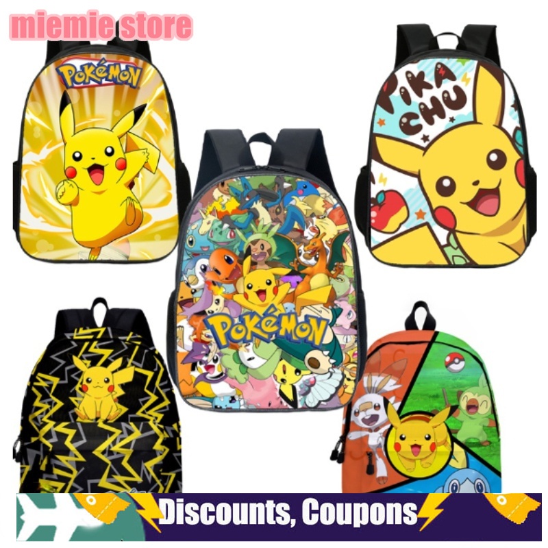 2pcs Pokemon Kids School Backpack, Kawaii Pikachu Storage Bag Students ...