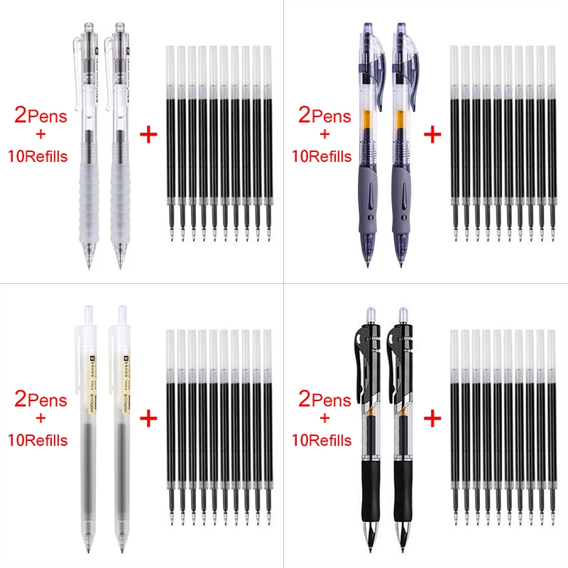 2Pens+10Refills Ballpen,Sign pen,Black/Red/Blue Gel Ballpoint Pen 0.5mm ...