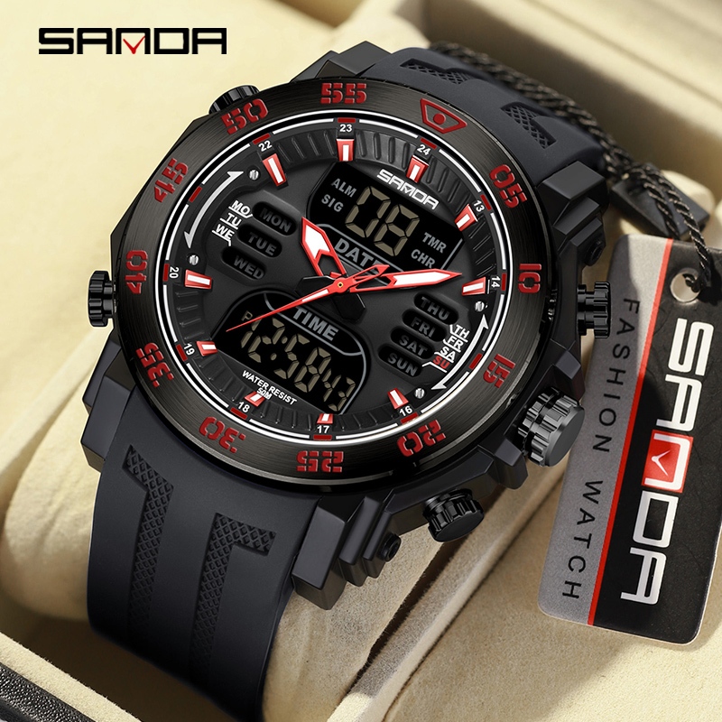 SANDA Digital Multifunction Dual Display Waterproof Men's Watch 6029 ...