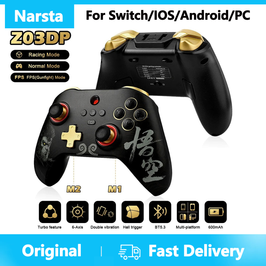 Narsta NEW Z03DP Black Myth Wukong Gamepad 800Hz Wireless Dual Vibration Gaming Controller 6 ...