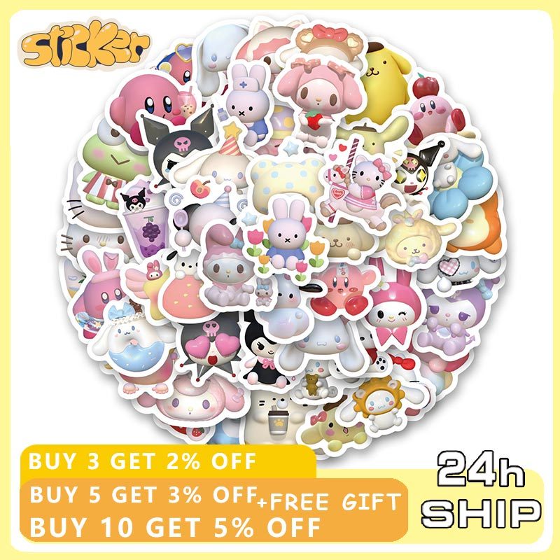 105PCS Cartoon Sanrio My Melody Hello Kitty Kuromi Sticker DIY Phone ...