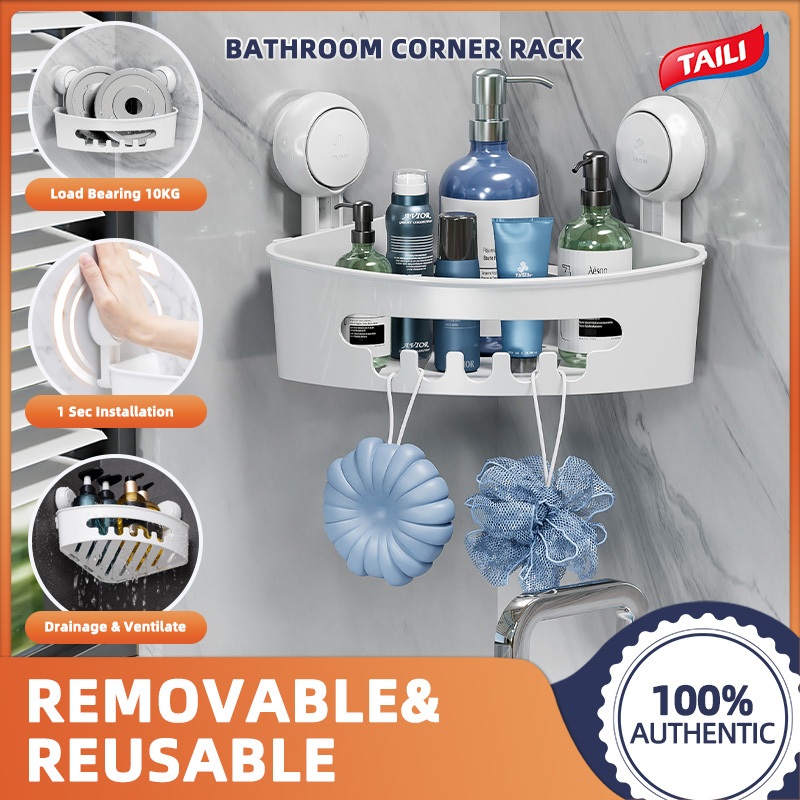 TAILI Triangular Shower Caddy Suction Cup Corner Bath Rack Bathroom ...