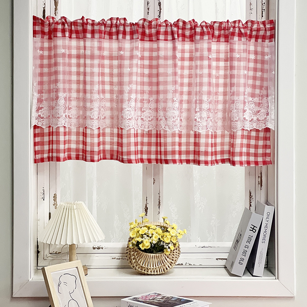Vintage Kitchen Short Curtain Valance with Ruffled Lace Sheer Cafe ...