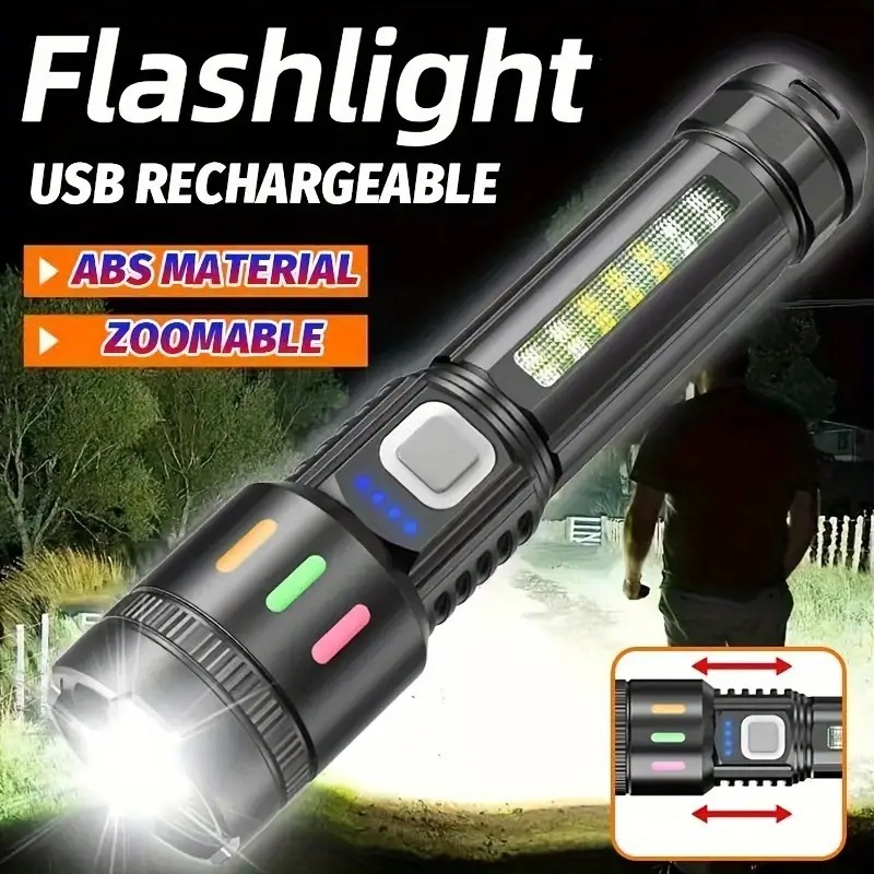 Portable high-intensity LED tactical flashlight, rechargeable 1200 mAh ...