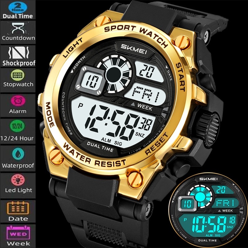 Skmei Shockproof Sports Watches for Mens LED Waterproof Digital Alarm ...