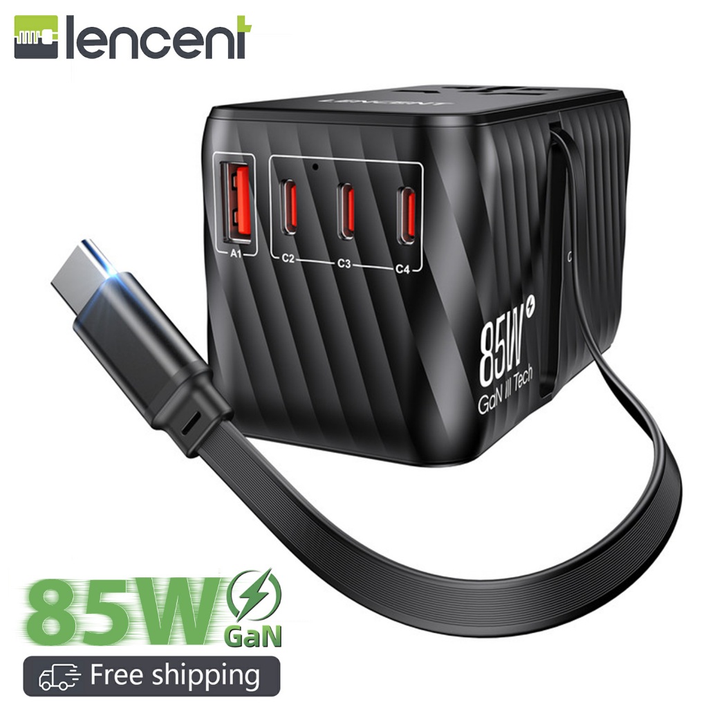 LENCENT GaN 85W Travel Adapter with Cord, Universal Travel Adapter with ...