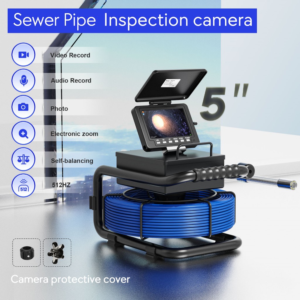 5" DVR screen Sewer Pipe Drain Pipeline Inspection 2MP HD Camera Video ...