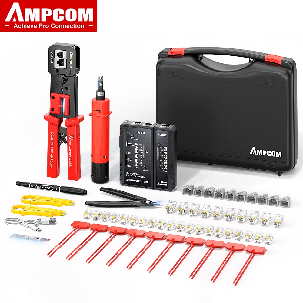 AMPCOM Pass Through RJ45 Crimper Tool, Lan Tester Tools Kit Sets ...
