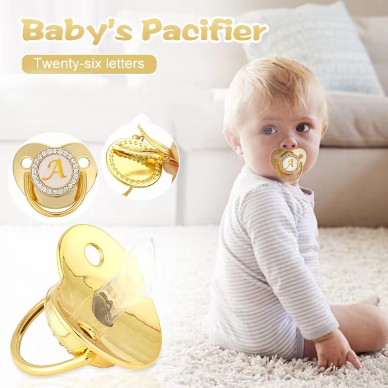 A Golden Letter Baby Silicone Pacifier with Fastener, Golden Love ...