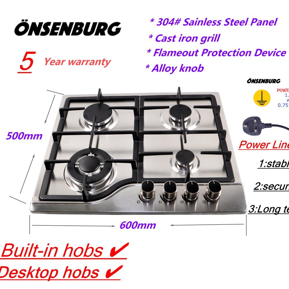 Onsengburg Stainless Steel 4 Sabaf Burner Gas Stove With MSD-5956 ...