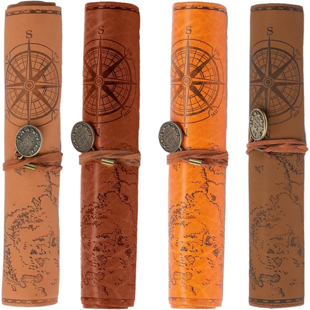 Vintage Pirate Treasure Map Pattern Roll Up PU Leather Pencil Case Bag ...