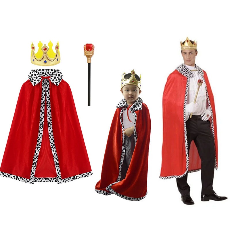 Adult King Red Cloak Costume Kids King Prince Robe Crown Velvet Cape ...