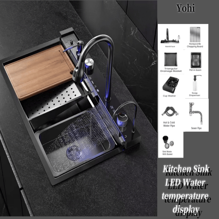 LED water temperature display/Double Waterfall /single waterfall 304 ...