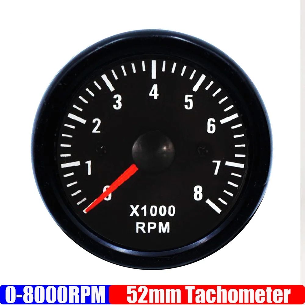 0-8000 RPM 52MM Tachometer with White Backlight 2" 52mm RPM Tacho Meter ...