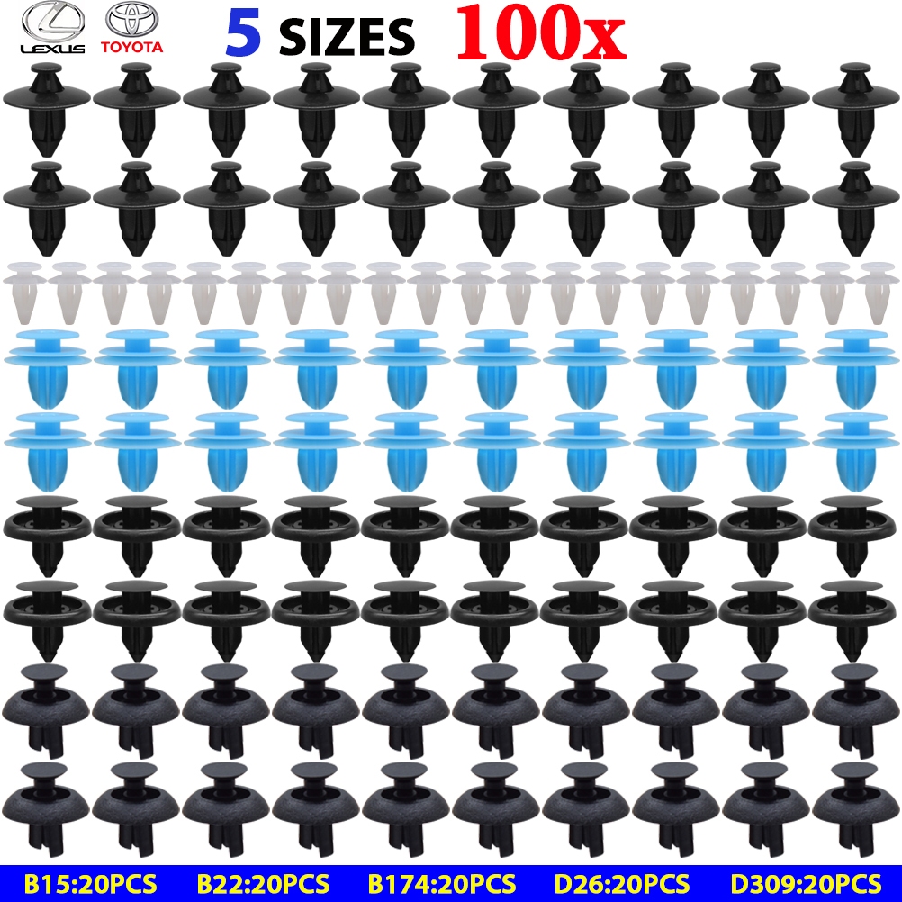 100Pcs 5 Sizes Car Fastener Clips Push Rivet Universal For Toyota Lexus ...