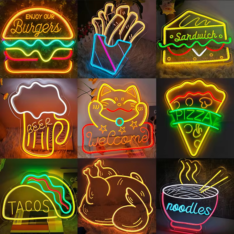 Hamburger Light Led Neon SignsPizza Fries Hot Dog Ramen Led Luminous ...