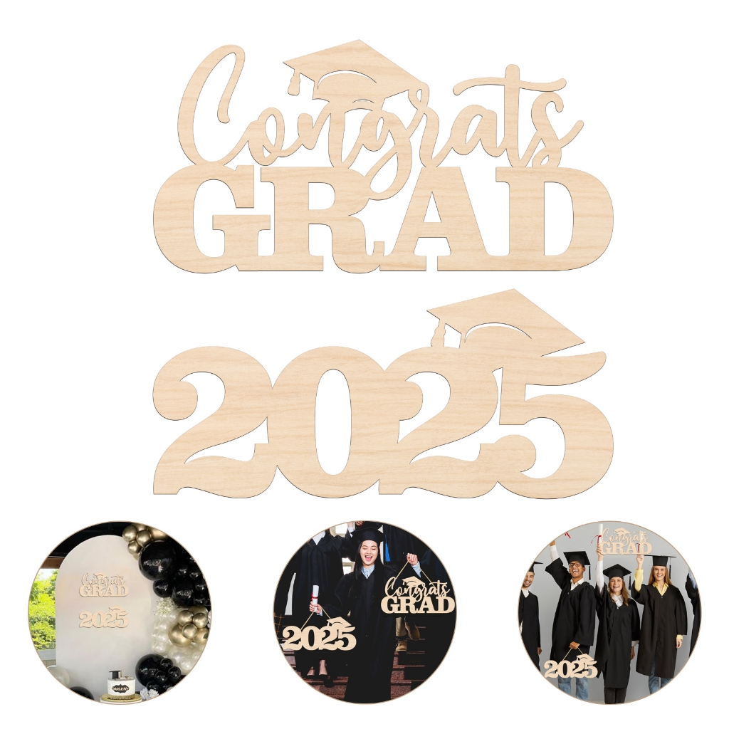 Set of 2 Pcs Congrats GRAD 2025 Wooden Sign Graduation Party ...