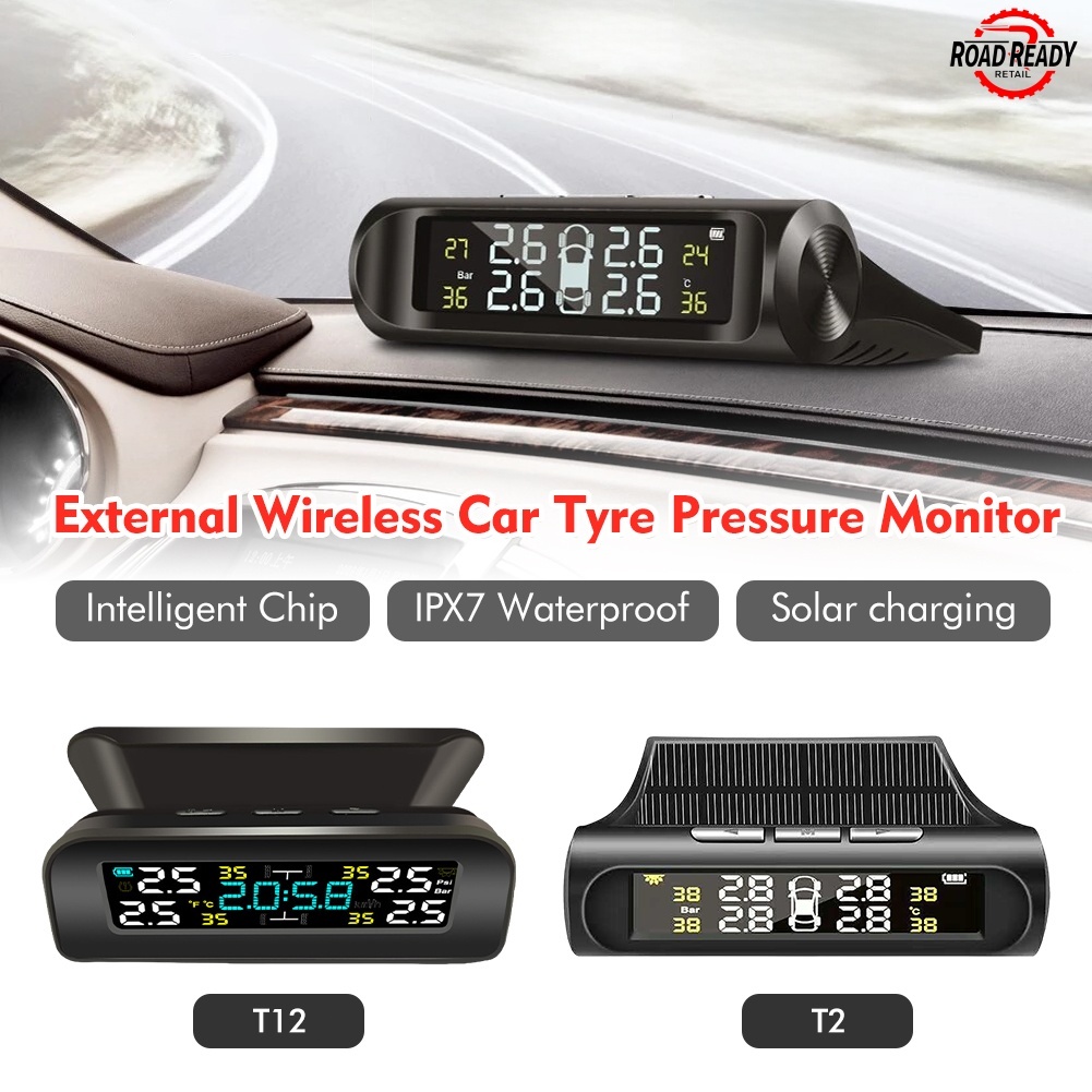 TPMS Car Tyre Pressure Monitor System Automatic Clock Control Solar ...