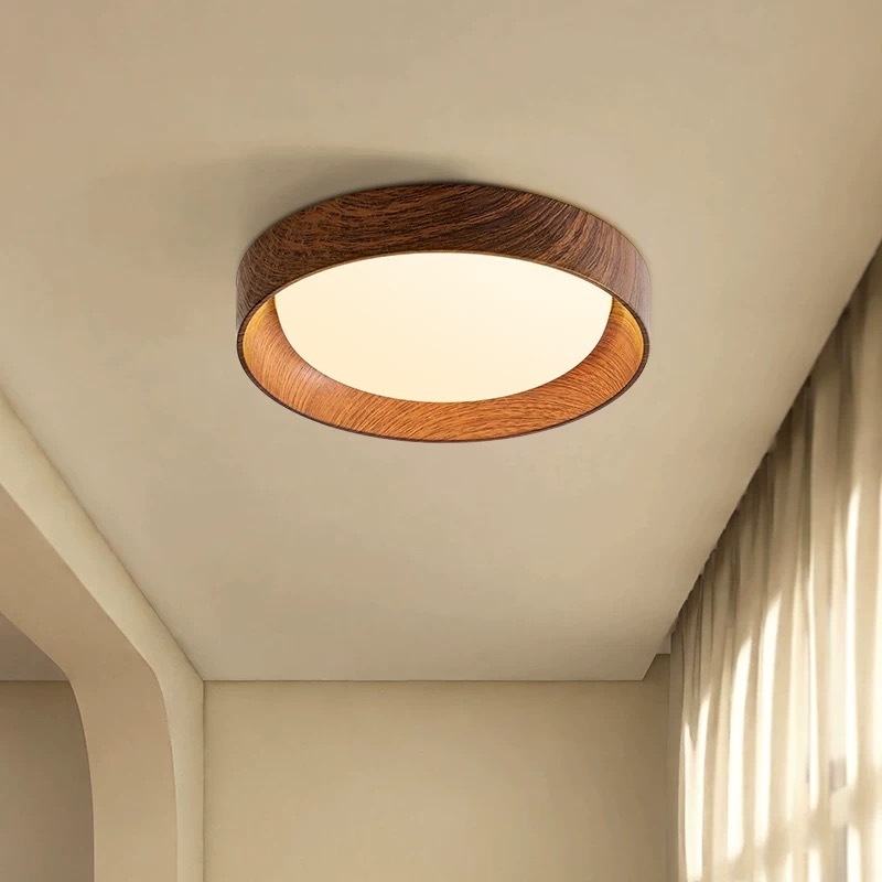 Retro Walnut Wood Grain Ceiling Light Japanese Minimalism Round Ceiling ...
