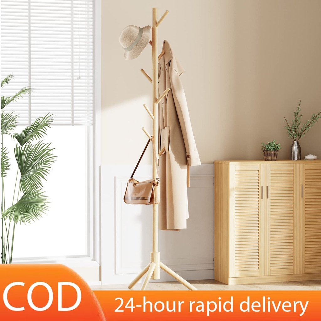 Original Solid Wood Coat Rack Triangle Tree-Shaped Clothes Rack Bedroom ...