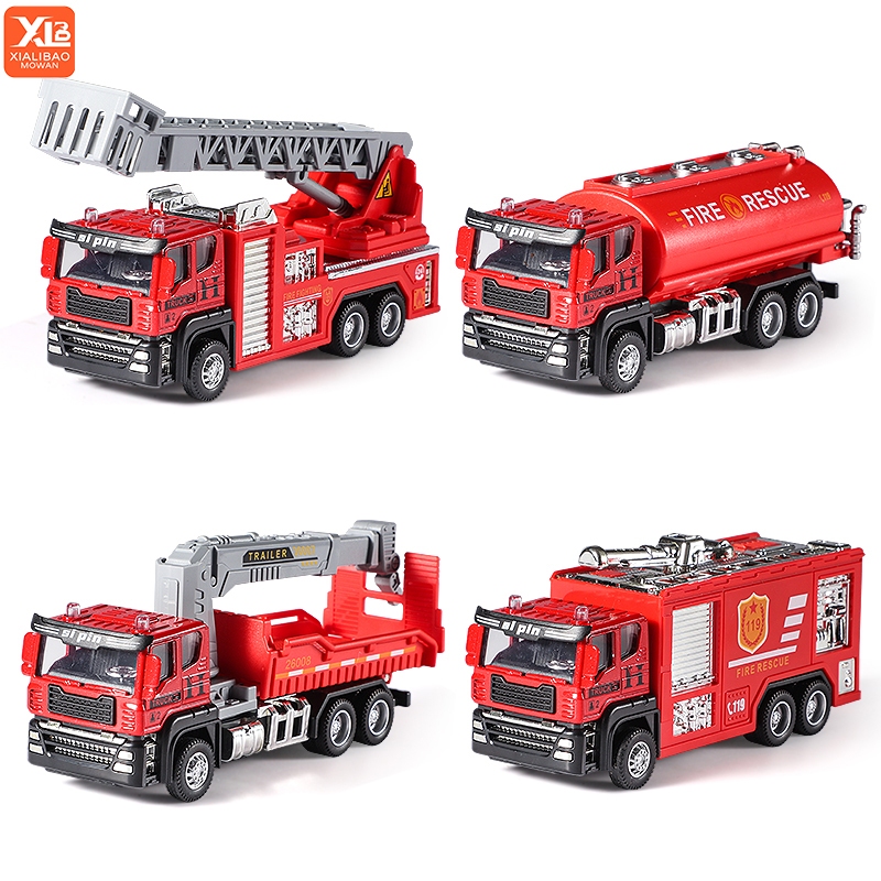4 Packs Die-cast Mini Engineering Vehicle Toy, Metal Fire Engine ...