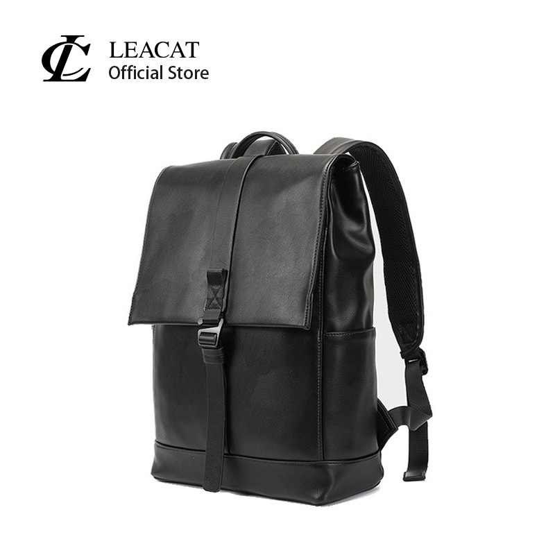 Leacat PU Leather Casual Waterproof Backpack for Men （14“） | Shopee ...